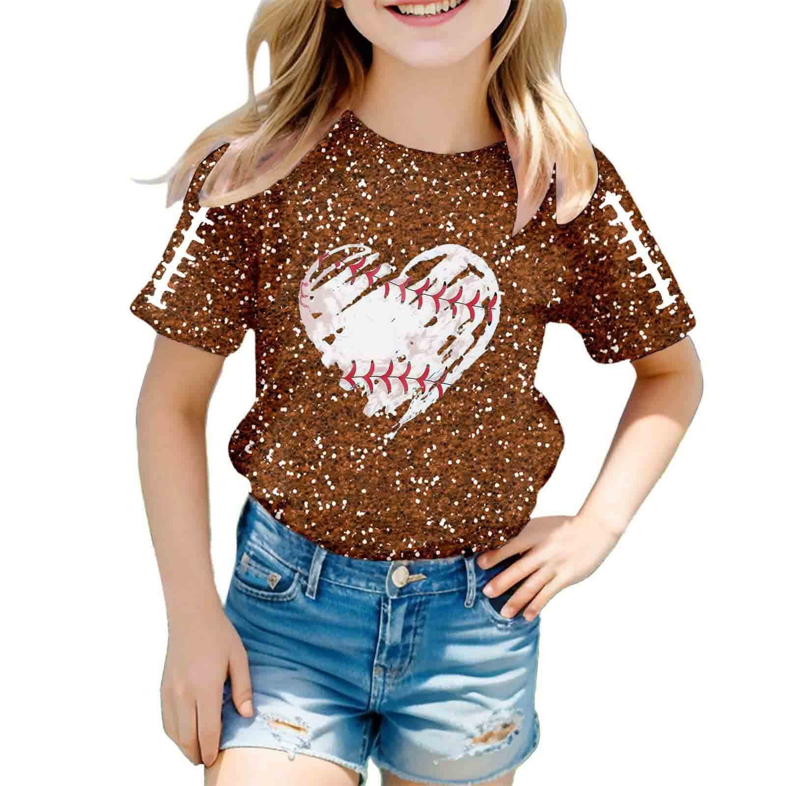 Bainana Crewneck Tops For Little Girls Sequin Print Short Sleeve ...