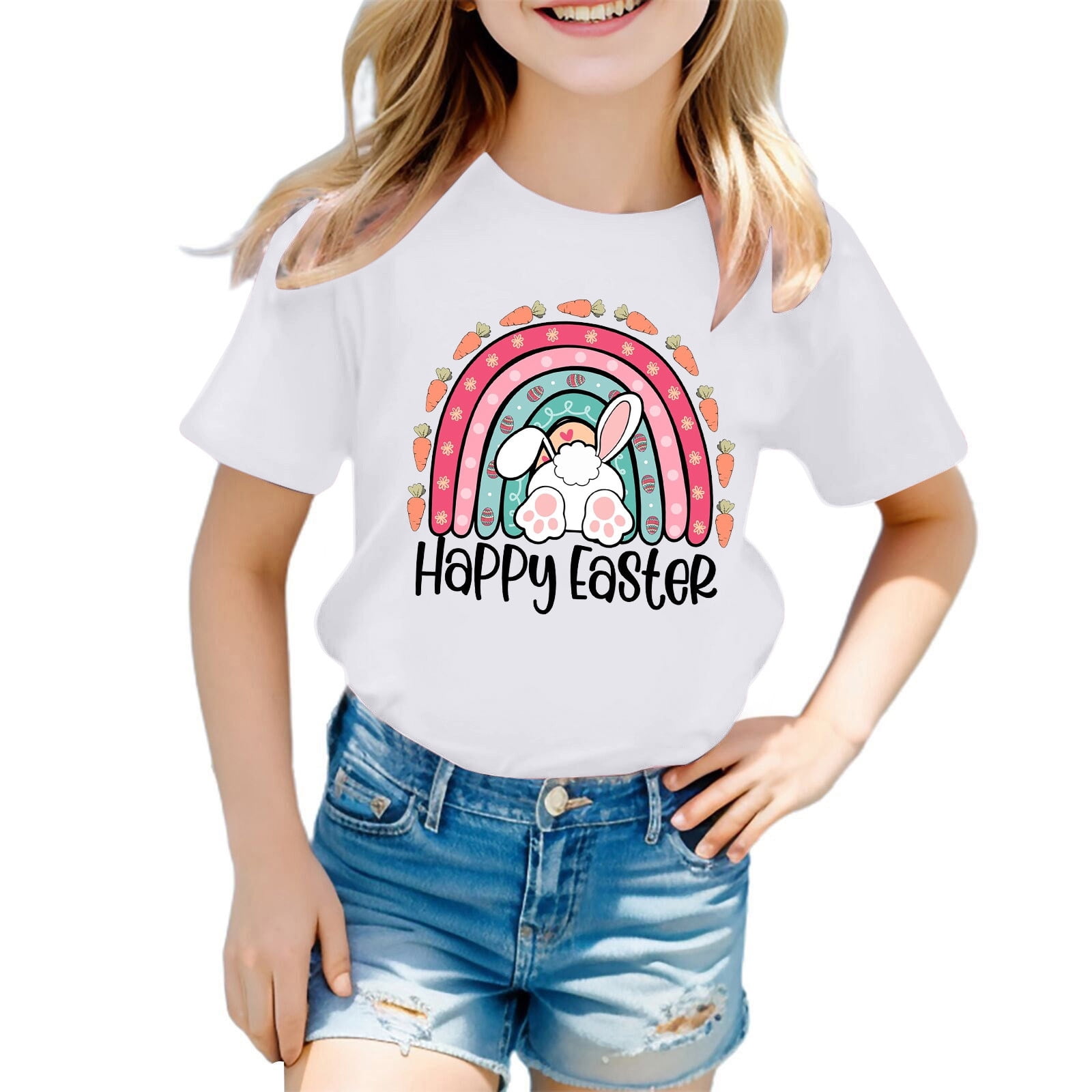 Bainana Easter Shirts For Girls Toddler Cartoon Print Short Sleeve Crew ...