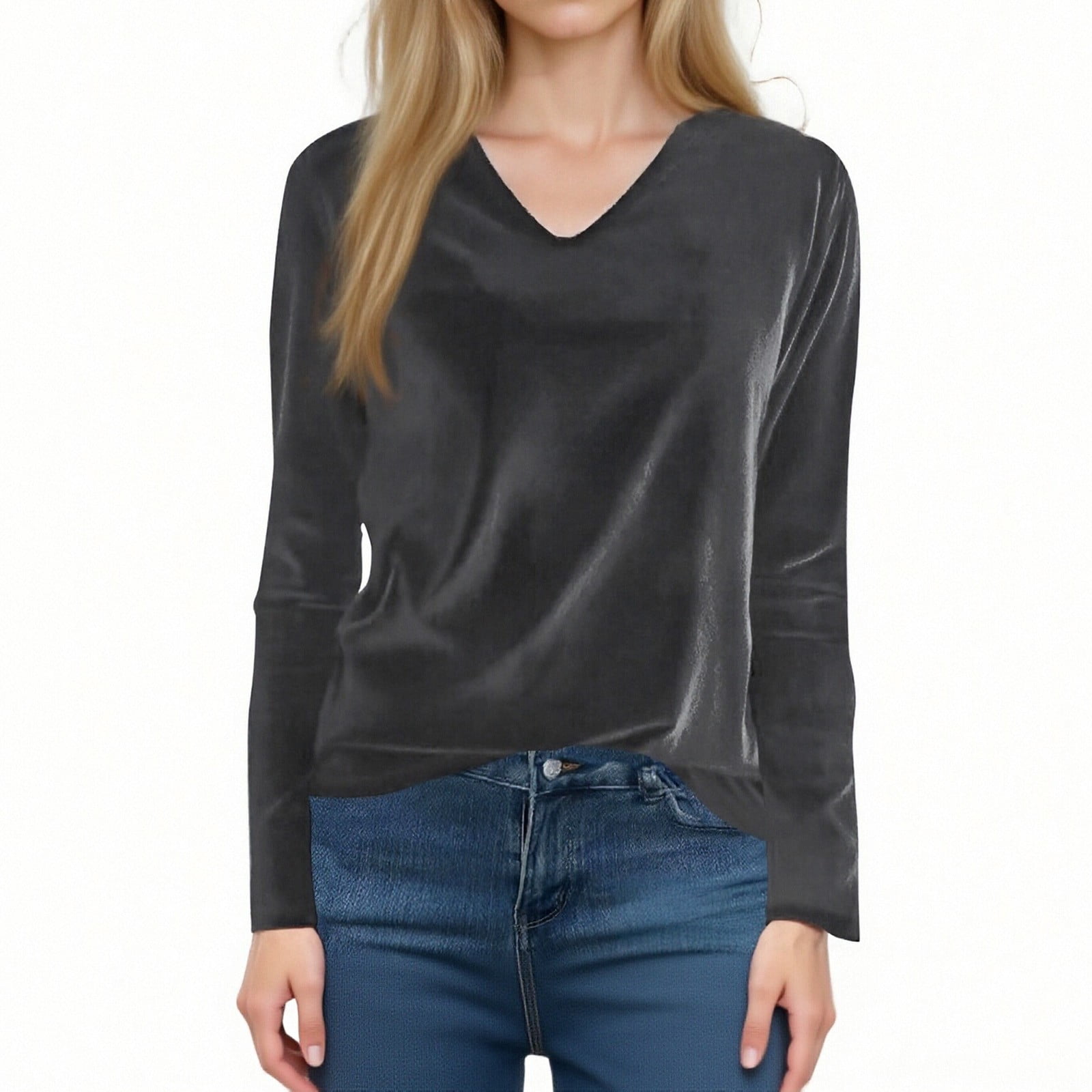 Bainana Female Velvet Tops Solid Color Long Sleeve V Neck Shirt Fashion ...