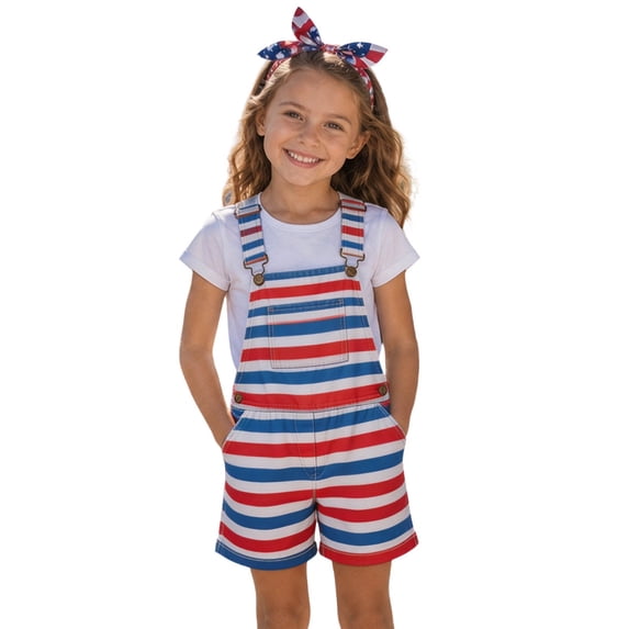 Bainana Fourth Of July Denim Overalls For Boys And Girls American Flag ...