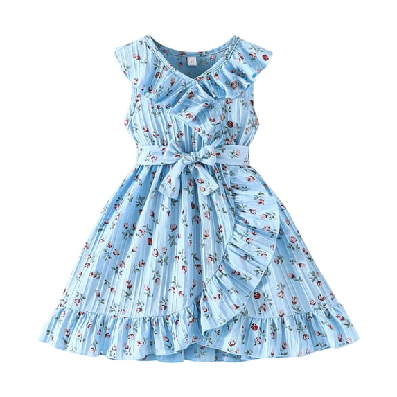 Bainana Girl'S Summer Dress Size 6-7 Years Floral Print Sleeveless Crew ...