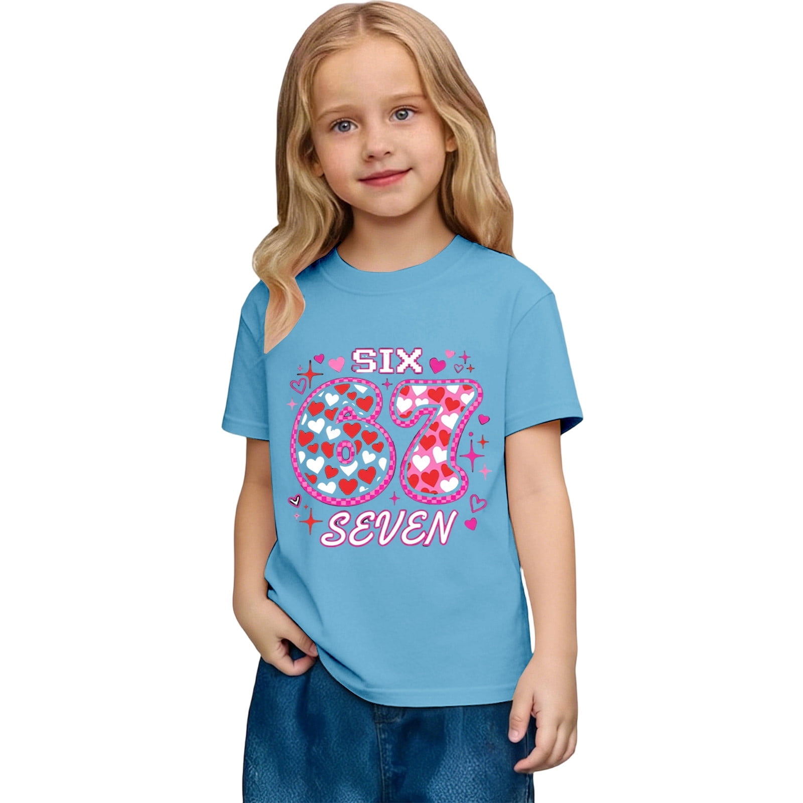 Bainana Girls 67 Shirt Child Valentine'S Heart Print Short Sleeve Loose ...