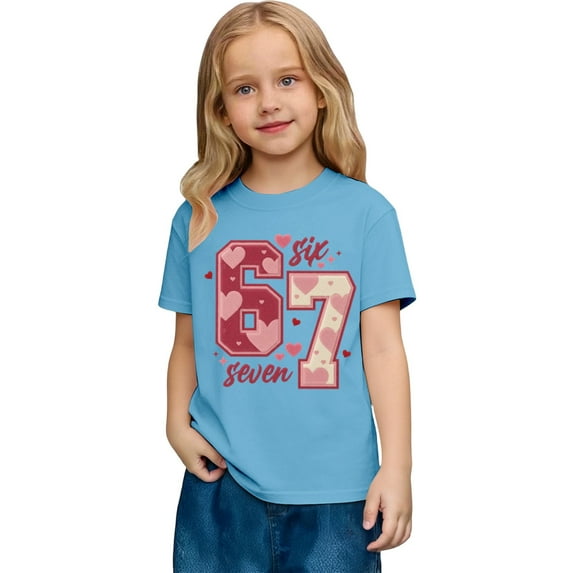 Bainana Girls 67 Shirt Child Valentine'S Heart Print Short Sleeve Loose ...