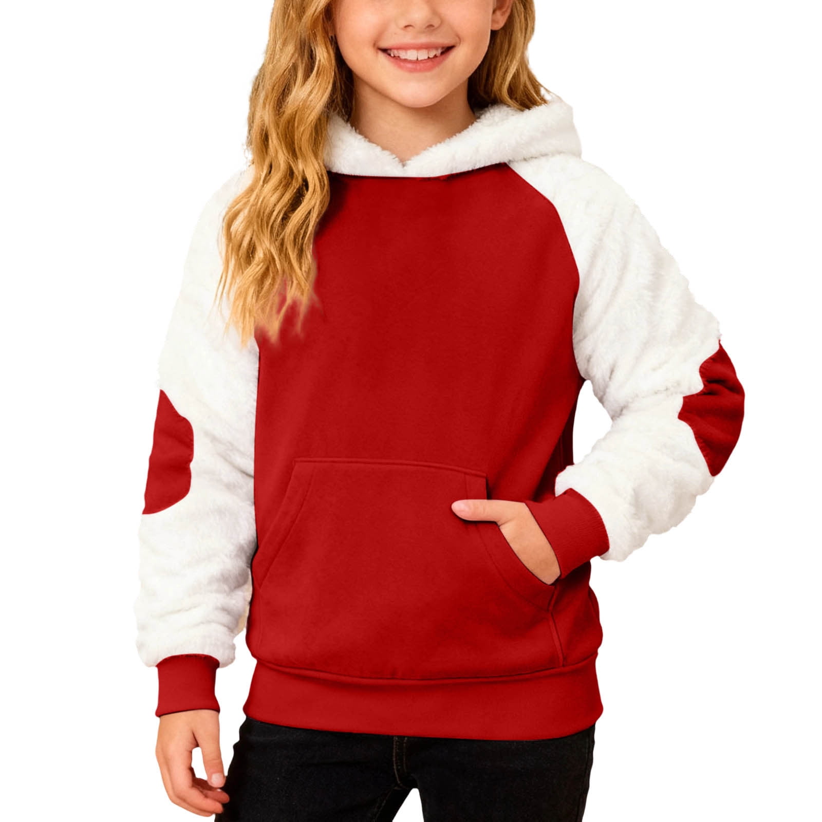 Bainana Girls Christmas Hoodie Child Color Block Long Sleeve Hooded ...