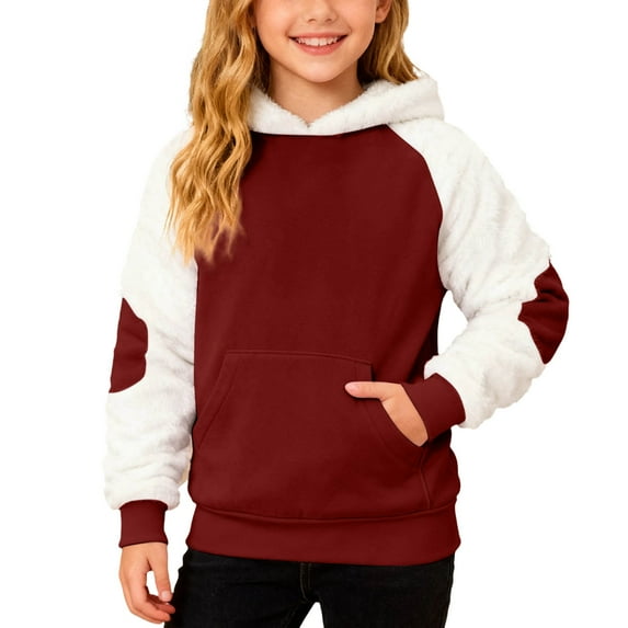 Bainana Girls Christmas Hoodie Child Color Block Long Sleeve Hooded ...