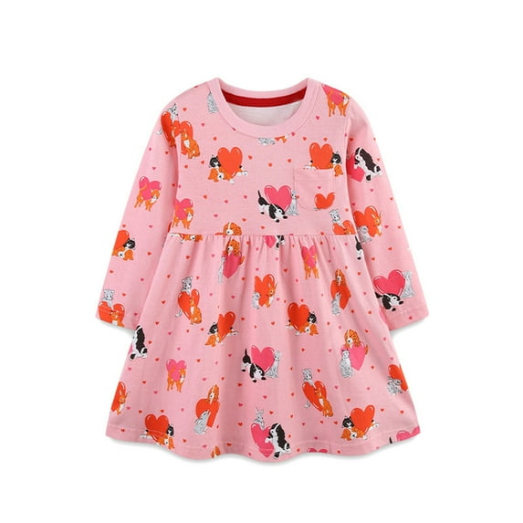 Bainana Girls Dress Toddler Heart Print Long Sleeve Crew Neck Dresses ...