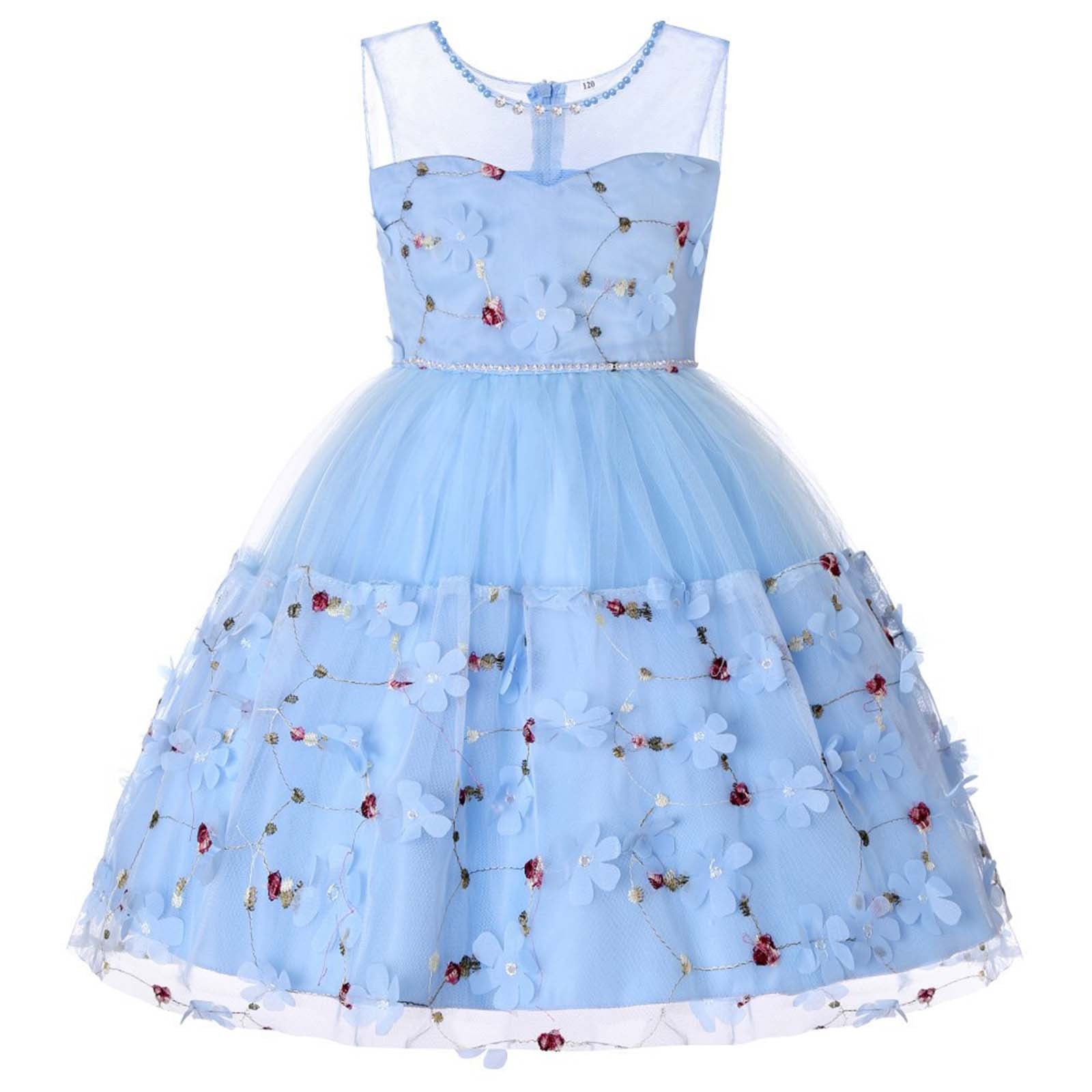 Bainana Girls Floral Tulle Dresses Sleeveless Crew Neck Formal Pageant ...