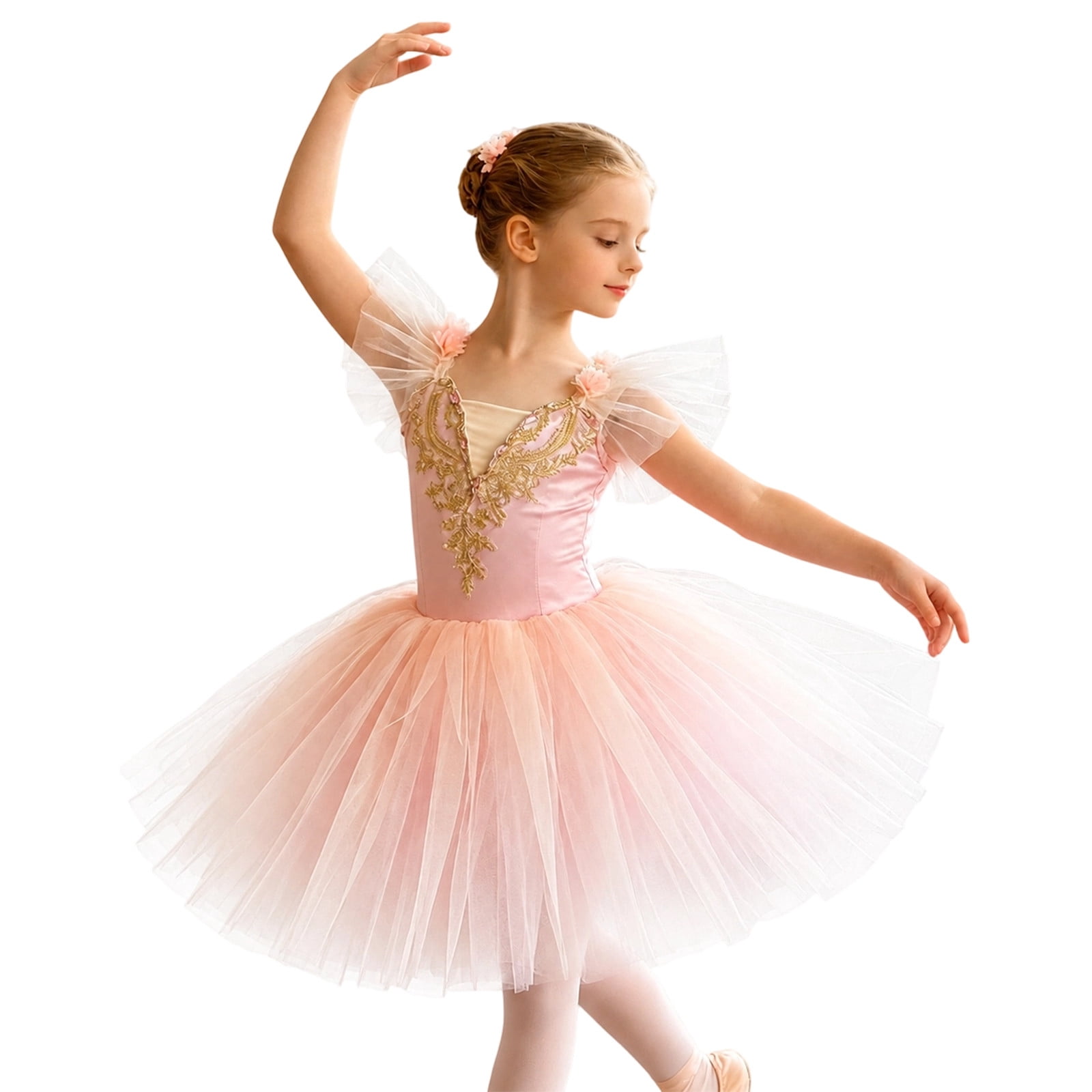 Bainana Girls Floral Tulle Tutu Dresses Ruffled Sleeve Square Neck ...