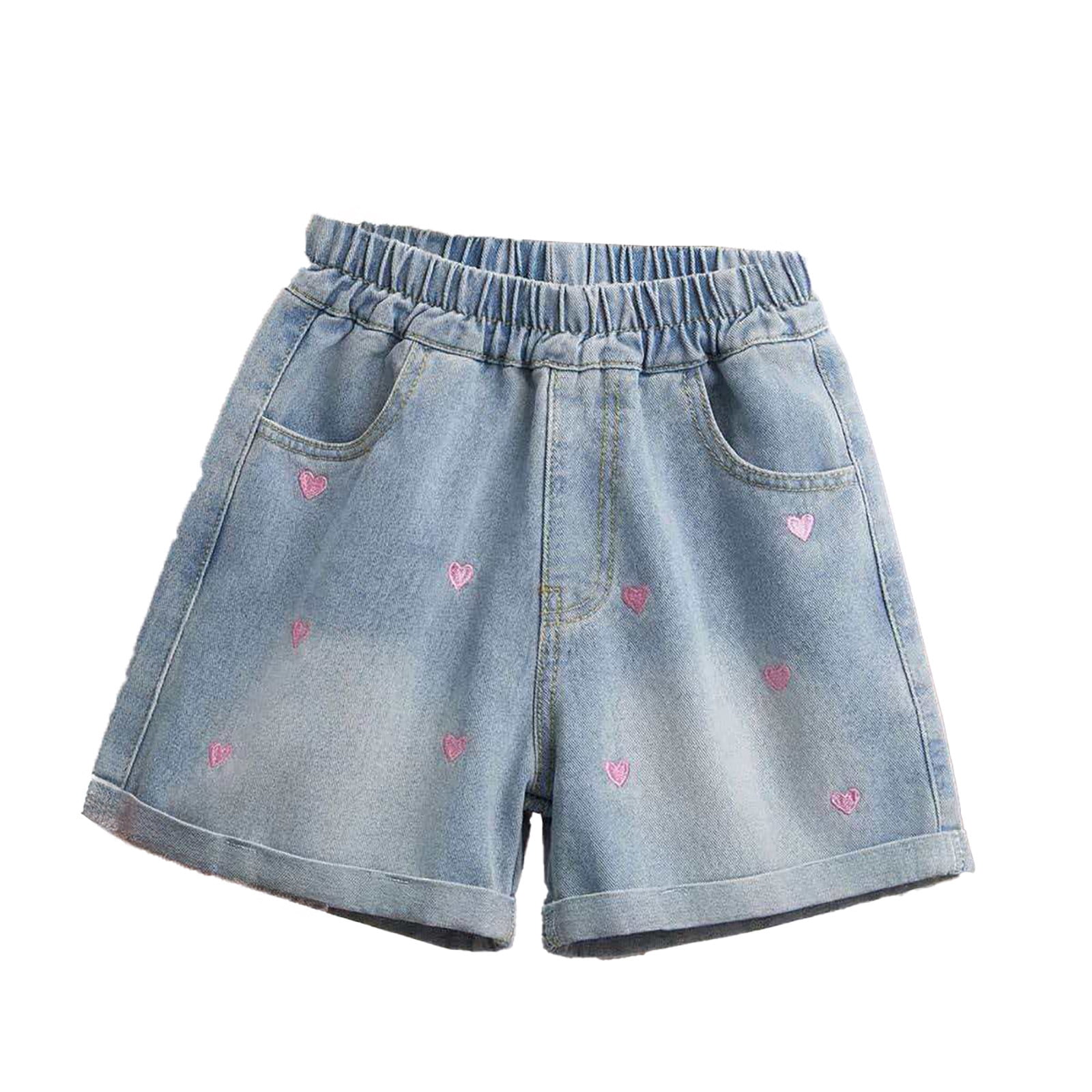 Bainana Girls Jeans Shorts Big Kids Loose Fit Elastic Waist Wide Leg ...