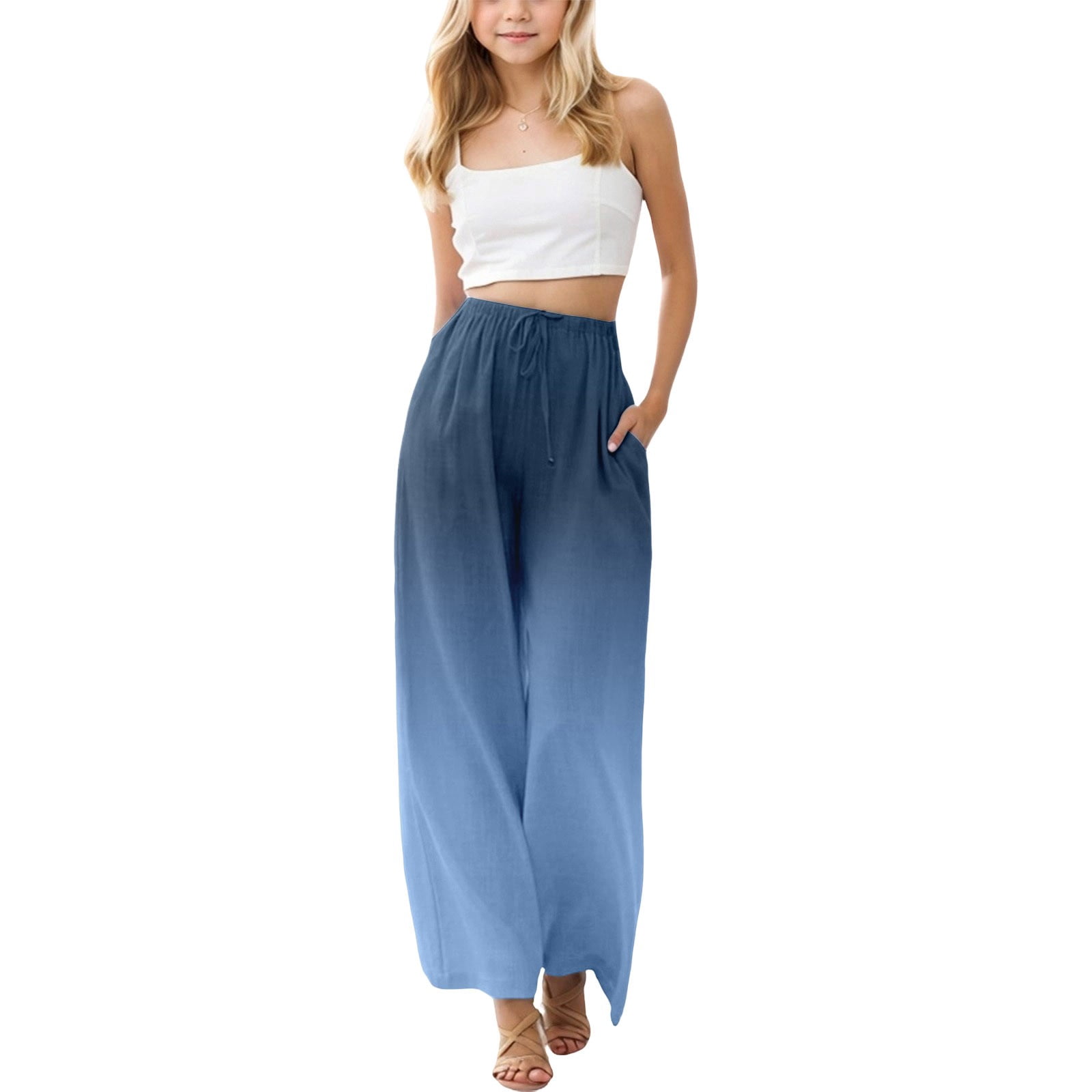 Bainana Girls Loose Fit Casual Pants Child Color Block Elastic Waist ...