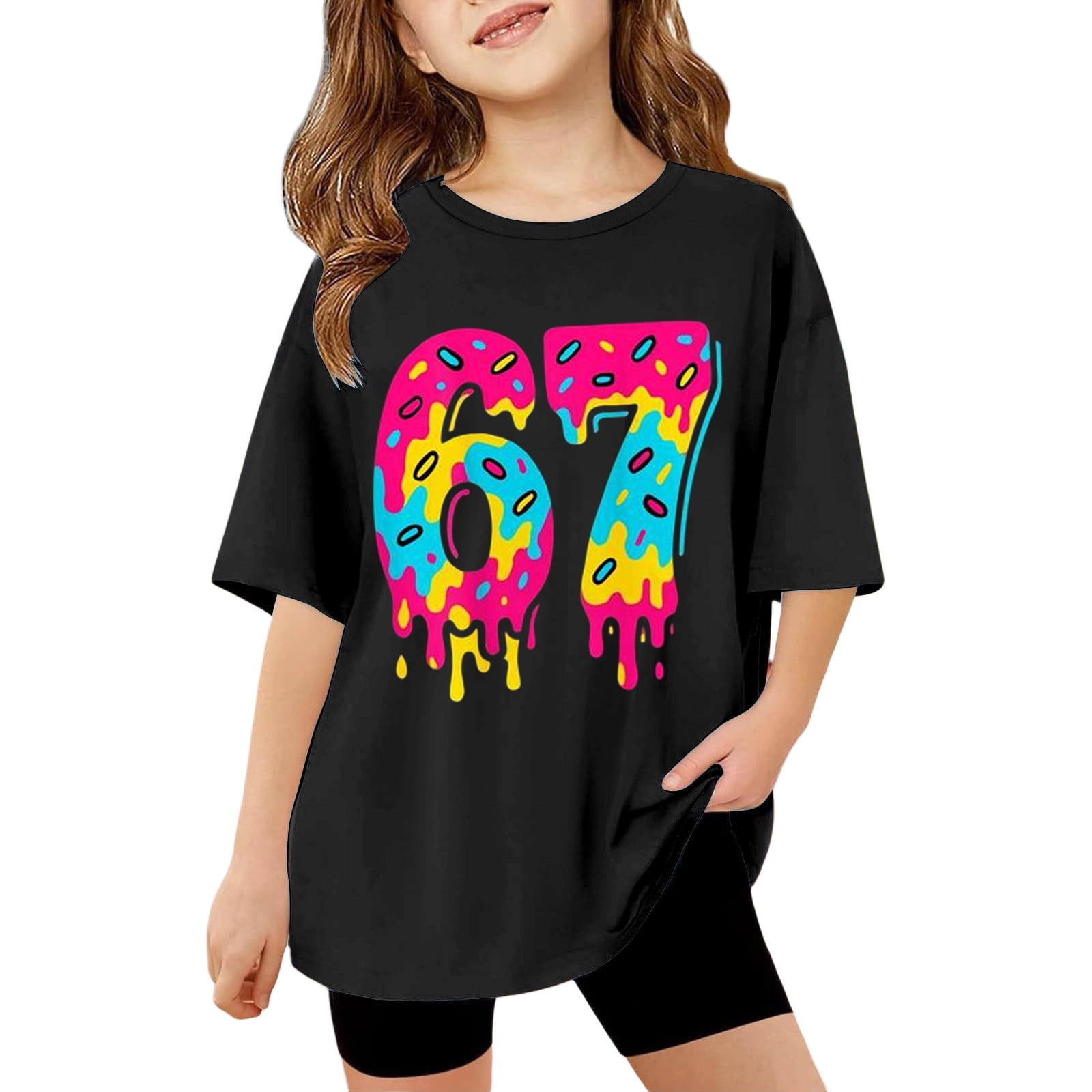 Bainana Girls Loose Fit T-Shirt Child Bowknot Print Short Sleeve Crew ...