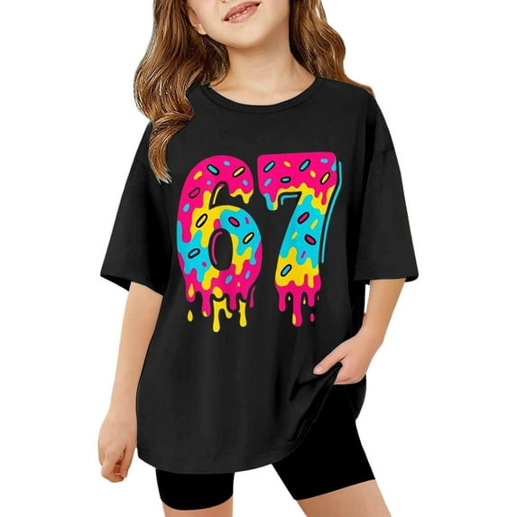 Bainana Girls Loose Fit T-Shirt Child Bowknot Print Short Sleeve Crew ...