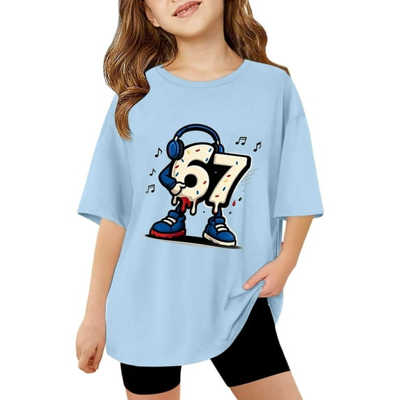 Bainana Girls Loose Fit T-Shirt Child Bowknot Print Short Sleeve Crew ...