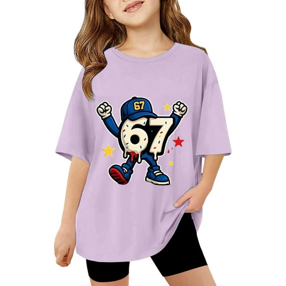 Bainana Girls Loose Fit T-Shirt Child Bowknot Print Short Sleeve Crew ...