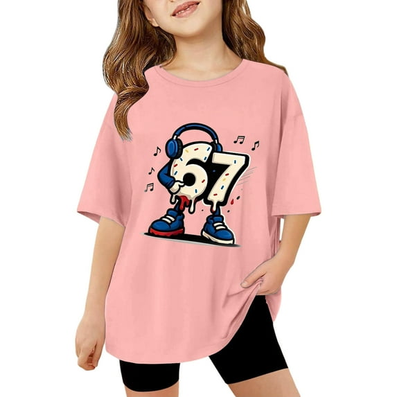 Bainana Girls Loose Fit T-Shirt Child Bowknot Print Short Sleeve Crew ...
