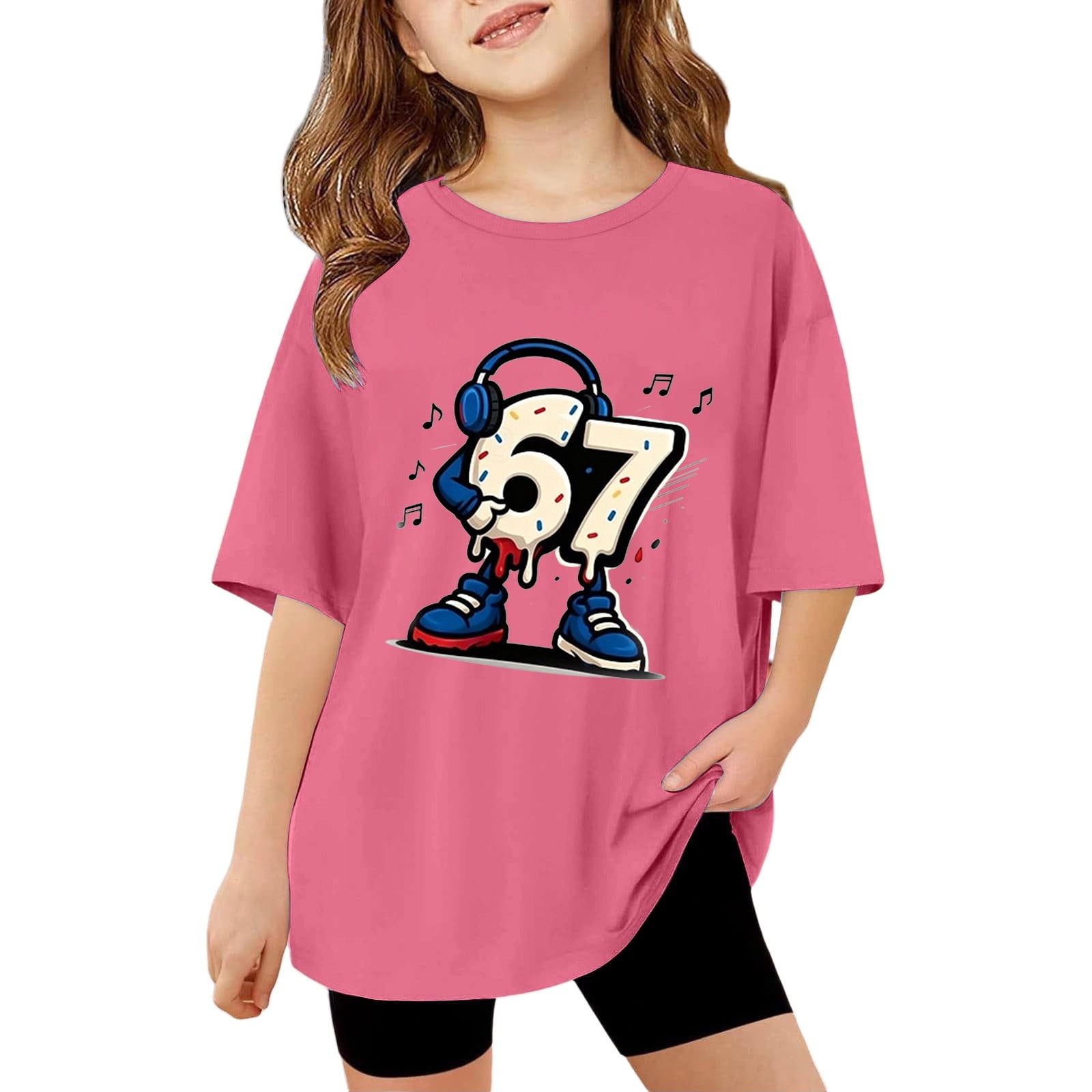 Bainana Girls Loose Fit T-Shirt Child Bowknot Print Short Sleeve Crew ...