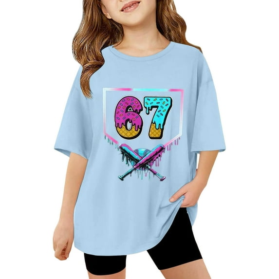 Bainana Girls Loose Fit T-Shirt Child Bowknot Print Short Sleeve Crew ...