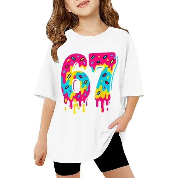 Bainana Girls Loose Fit T-Shirt Child Bowknot Print Short Sleeve Crew ...