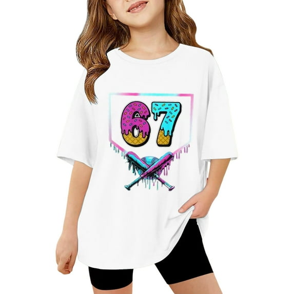 Bainana Girls Loose Fit T-Shirt Child Bowknot Print Short Sleeve Crew ...