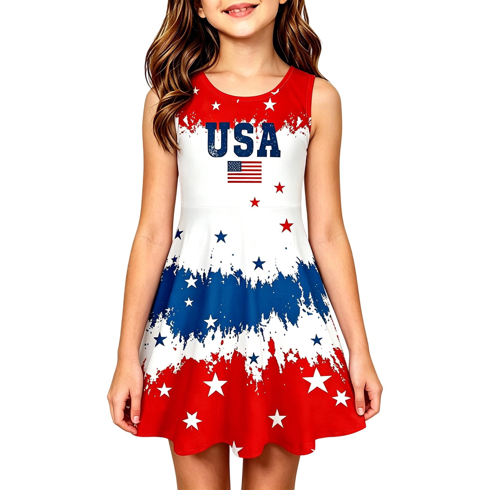 Bainana Girls Patriotic Dress Kids July 4Th Celebration Sleeveless ...
