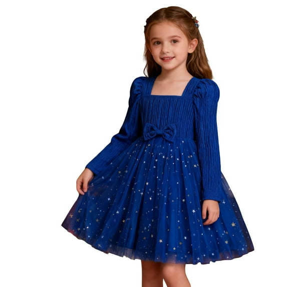 Bainana Girls Princess Dress Toddler Solid Color Long Sleeve Square ...
