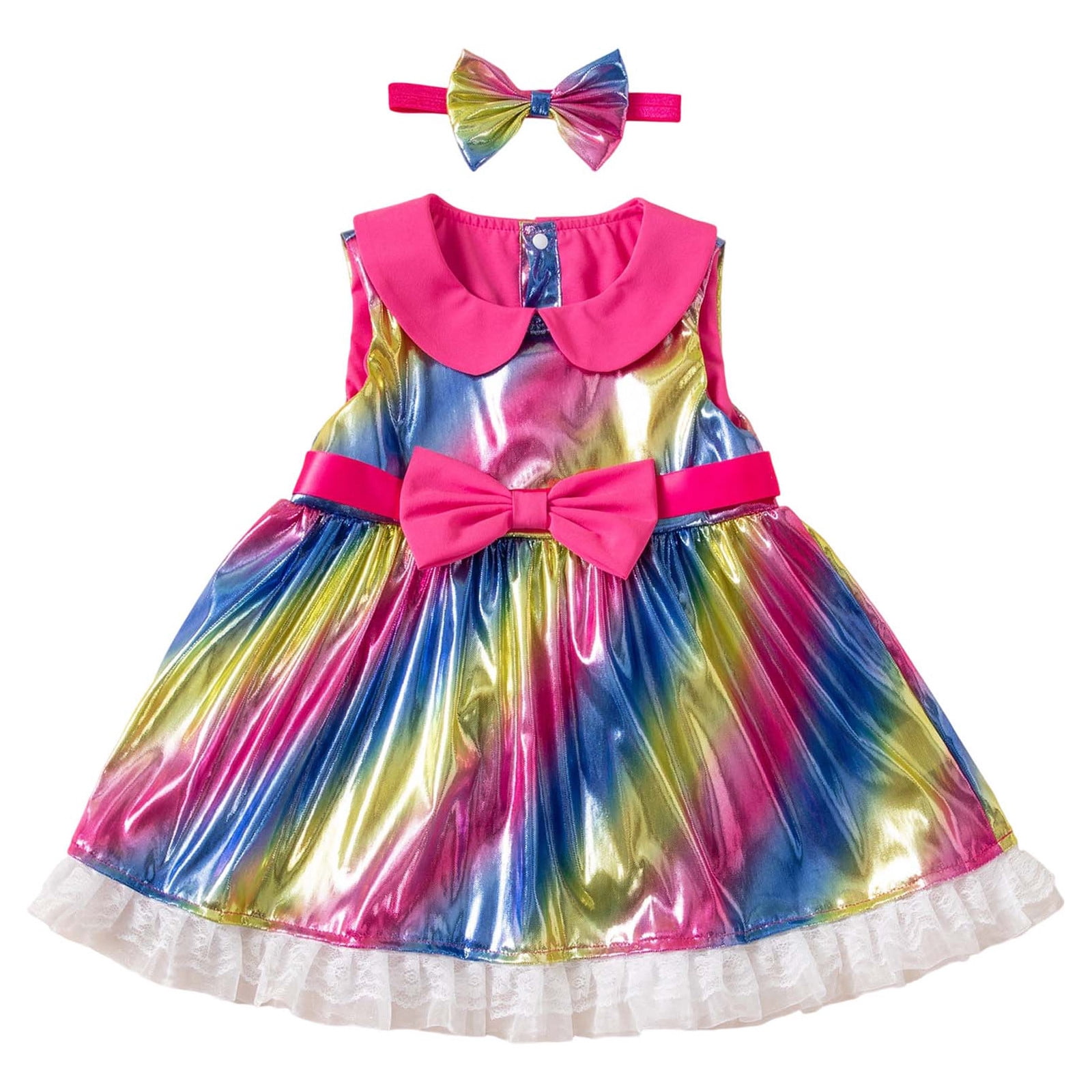 Bainana Girls Rainbow Print Summer Dresses Sleeveless Crew Neck Bow ...