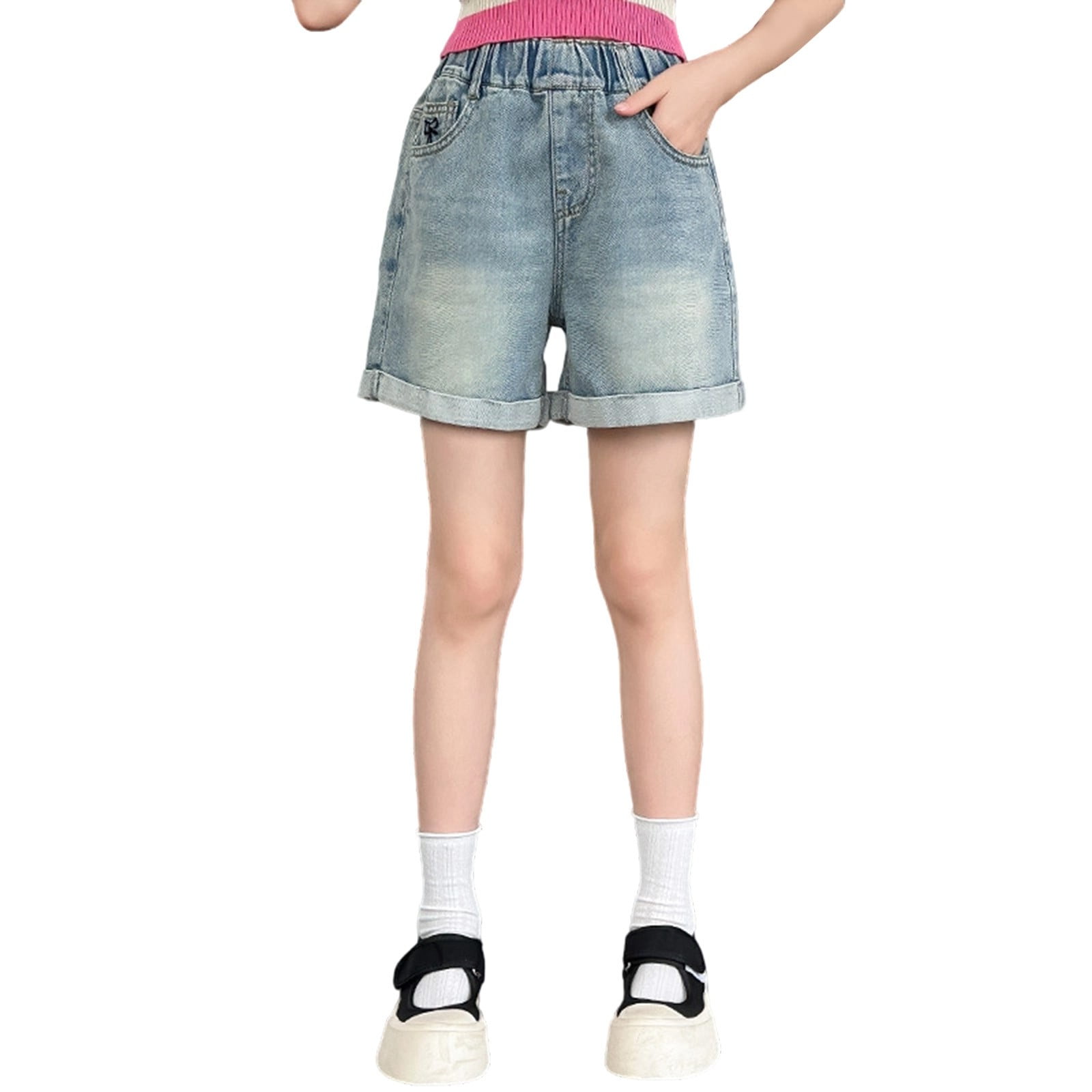 Bainana Girls Shorts Child Solid Color Elastic Waist Straight Leg ...