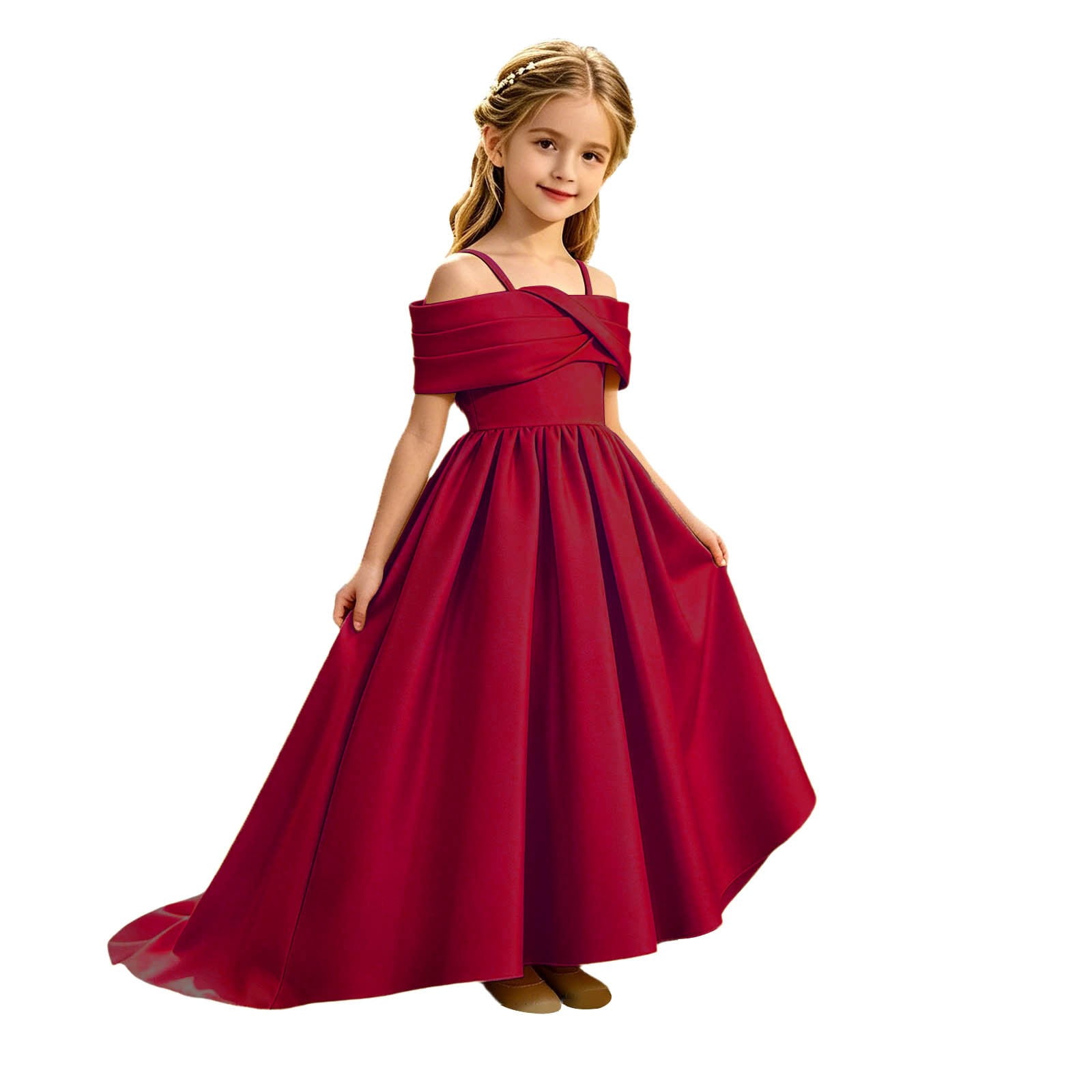 Bainana Girls Solid Color Satin Dresses Short Sleeve Off Shoulder ...