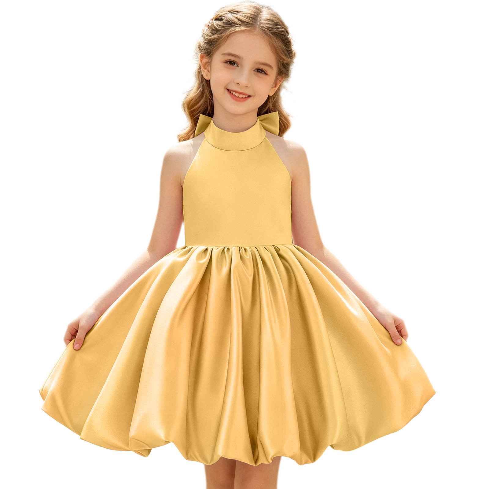 Bainana Girls Solid Color Satin Dresses Sleeveless Halter Backless ...
