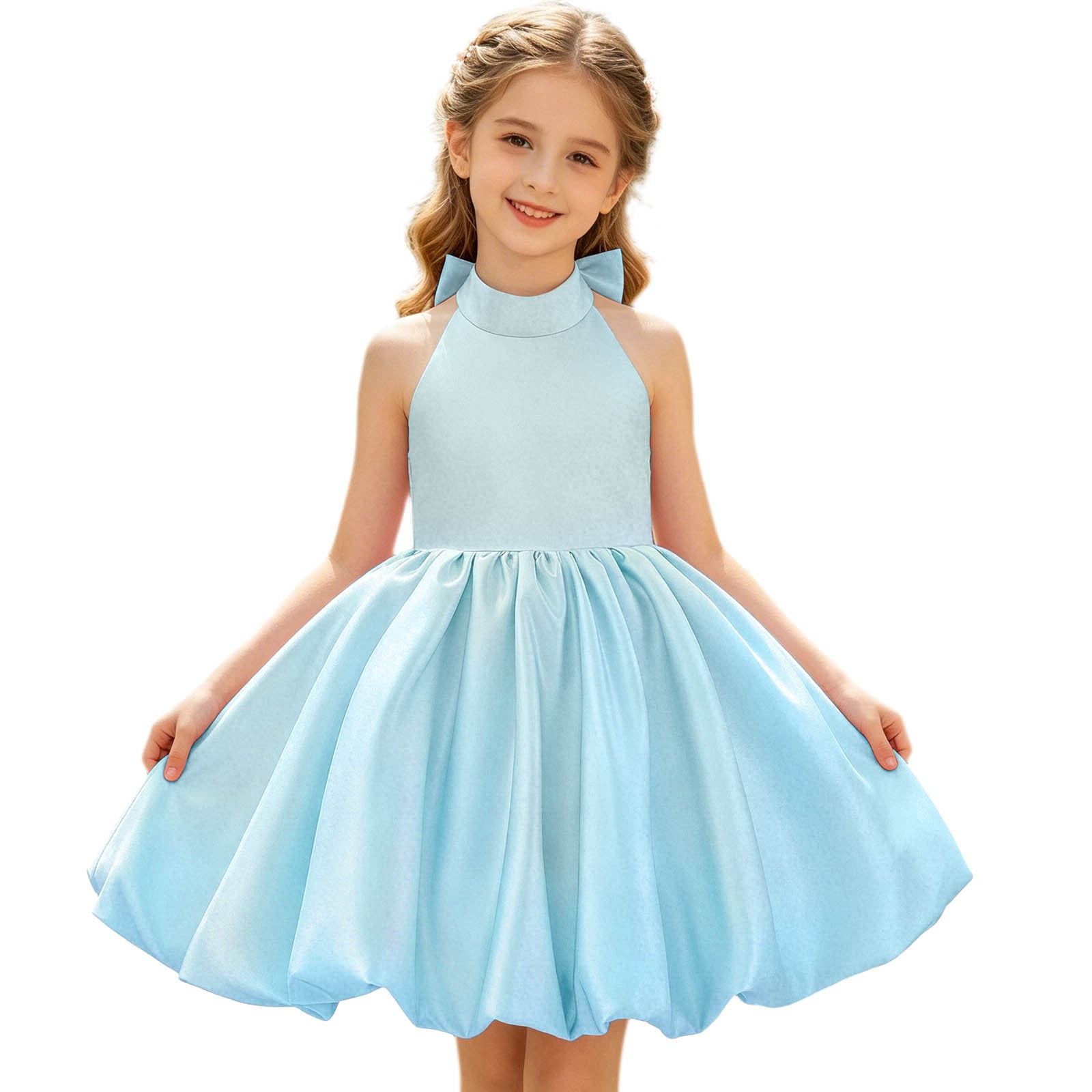 Bainana Girls Solid Color Satin Dresses Sleeveless Halter Backless ...