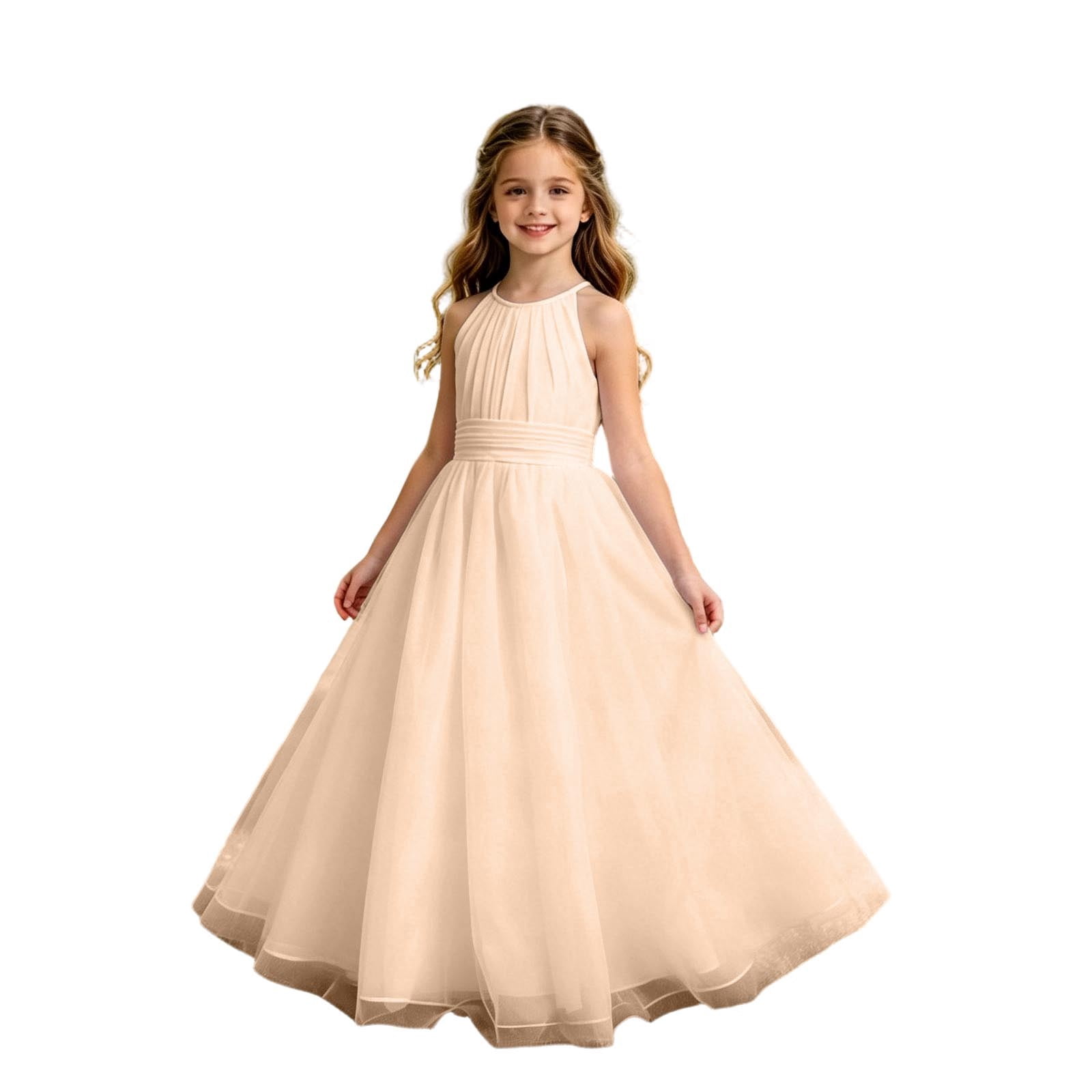 Bainana Girls Solid Color Tulle Dresses Sleeveless Crew Neck Party ...