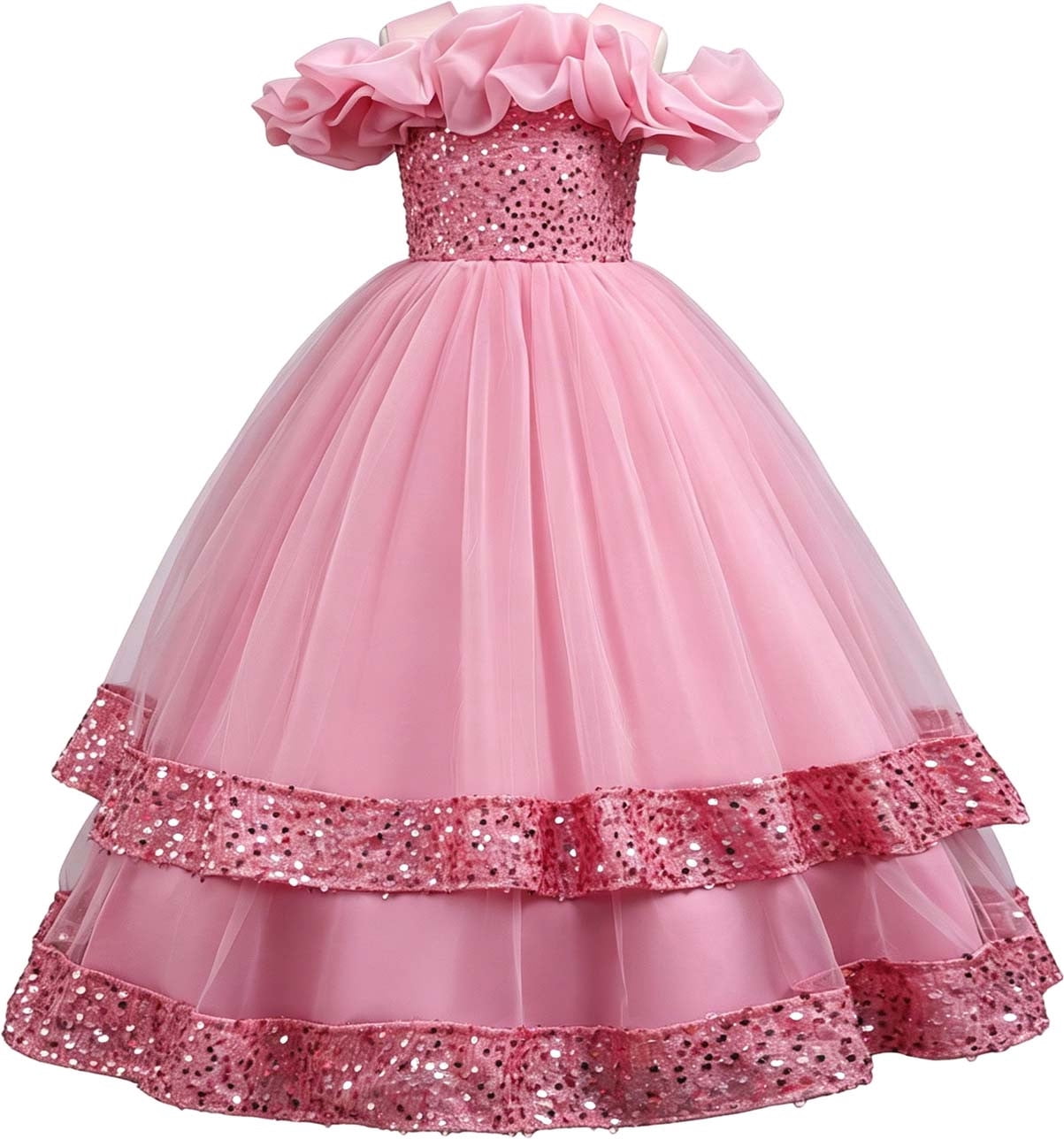 Bainana Girls Sparkling Tulle Dresses Short Sleeve Off Shoulder Formal ...