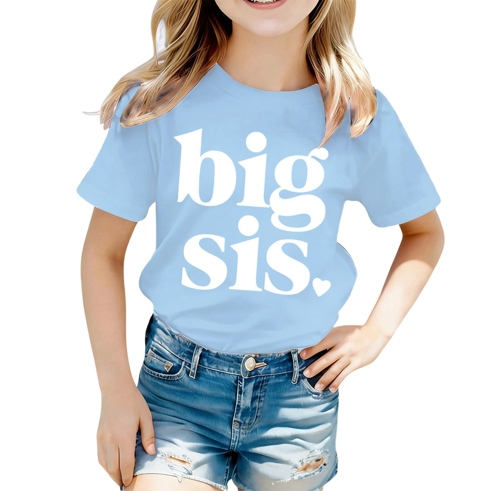 Bainana Girls Summer Light Blue T-Shirts Letter Print Short Sleeve Crew ...