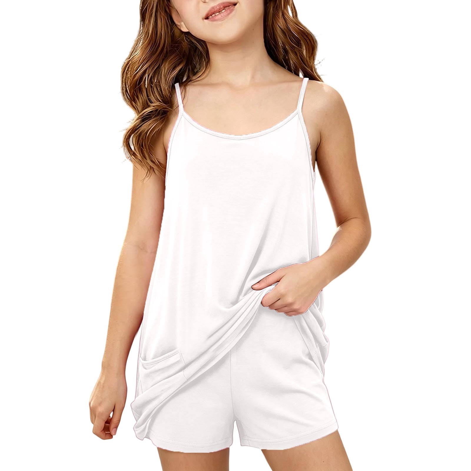 Bainana Girls Summer Outfit Set Kids Solid Color Sleeveless Vest Tops ...