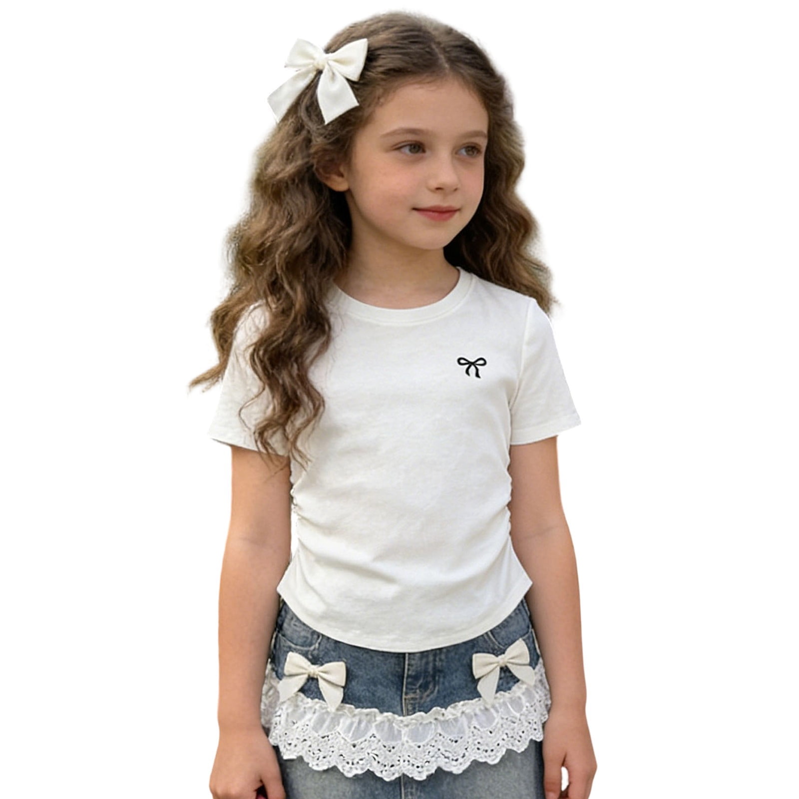 Bainana Girls Summer T Shirts Bow Print Short Sleeve Crew Neck Tops ...