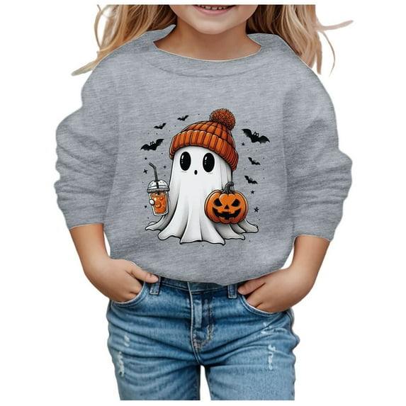 Bainana Girls Sweatshirt Child Halloween Ghost Pumpkin Print Long Sleeve Crew Neck Outwear Cute ...