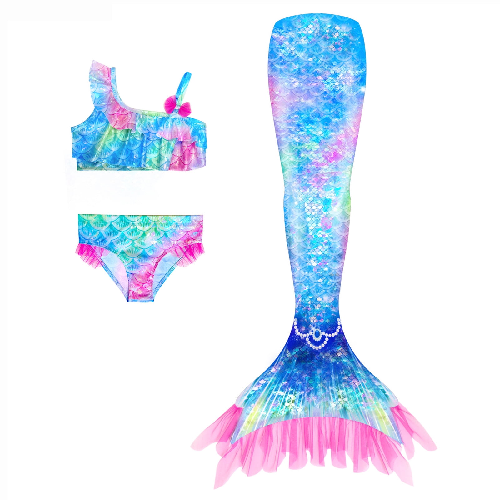 Bainana Girls Swimwear Bikini Set With Scale Print Fishtail Cover Up ...