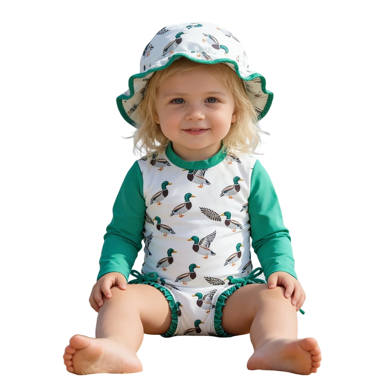 Bainana Girls Swimwear Color Block Long Sleeve Crew Neck One-Pieces ...