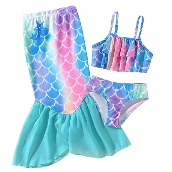 Bainana Girls Swimwear Summer Child Scaled Printed Ruffles Sleeve Crew ...