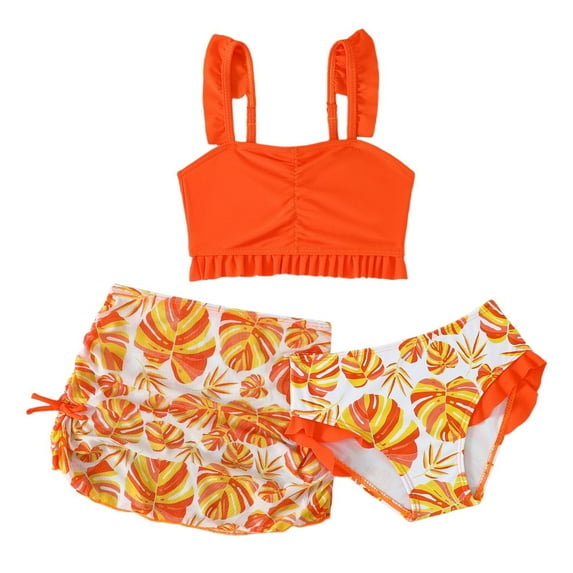 Bainana Girls Swimwear Three Piece Outfit Solid Color Vest And Floral ...