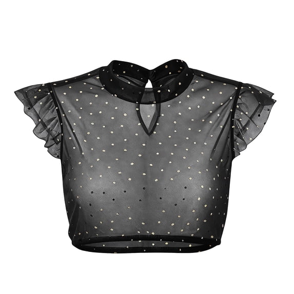 Bainana Girls T Shirts Solid Color Ruffled Sleeve Lace Tees Breathable ...