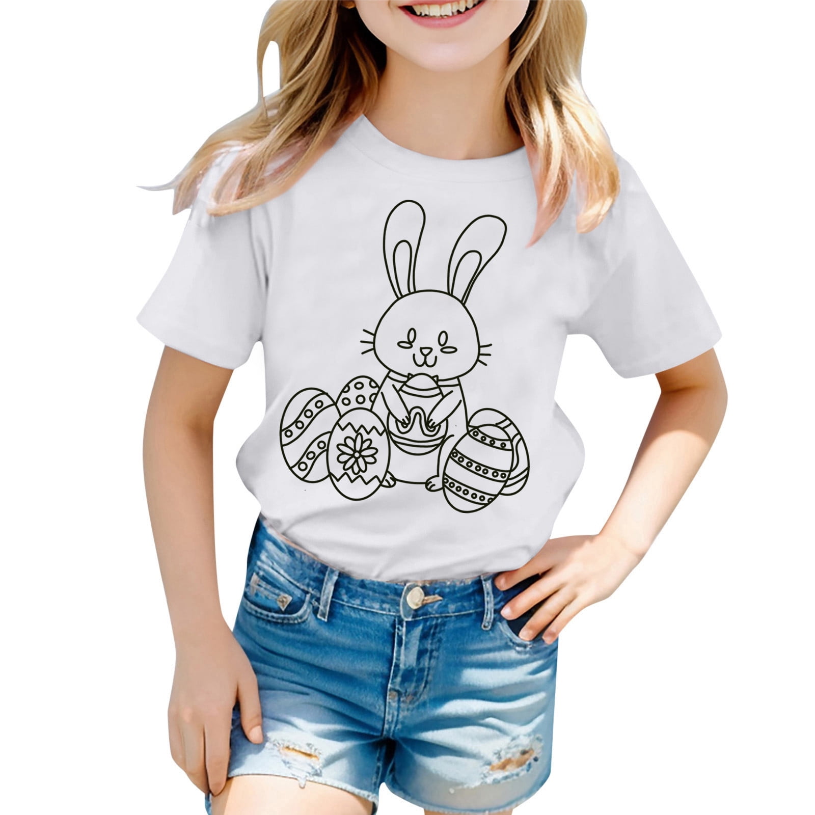 Bainana Girls Tops Child Diy Print Short Sleeve Crew Neck Shirts ...