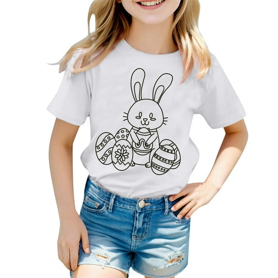 Bainana Girls Tops Child Diy Print Short Sleeve Crew Neck Shirts ...