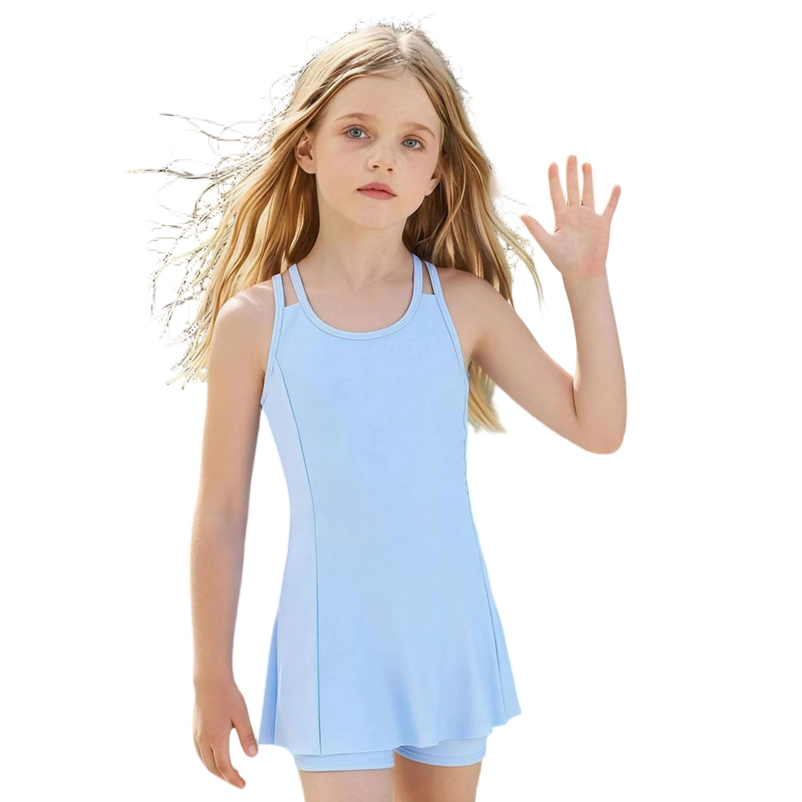 Bainana Girls Two Piece Swimsuit Toddler Solid Color Sleeveless Crew ...