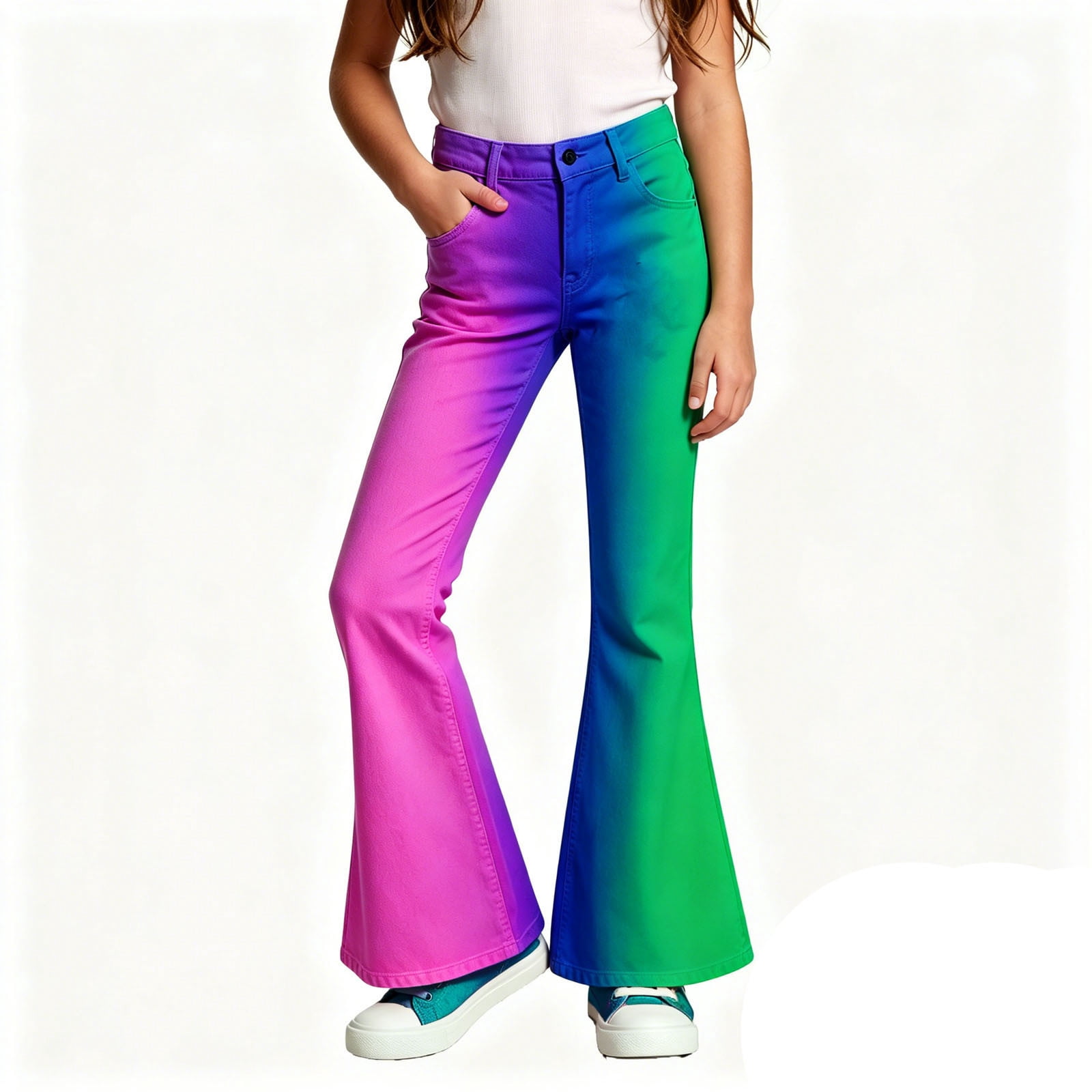Bainana Gradient Flare Pants For Girls Zipper Button Waisted Wide Leg ...