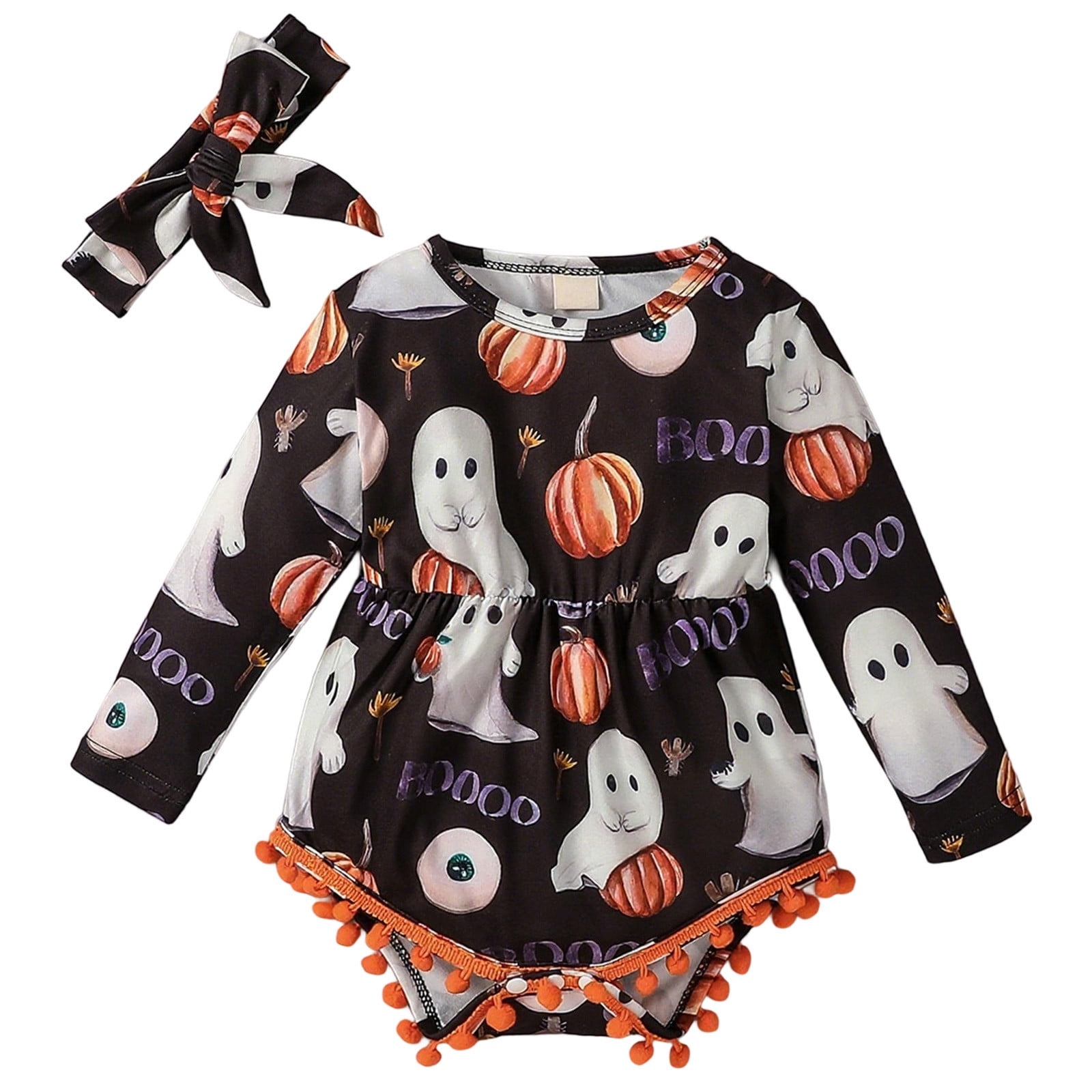 Bainana Halloween Baby Boys Girls Romper Pumpkin Ghost Print Long Sleeve Crew Neck Clothes ...