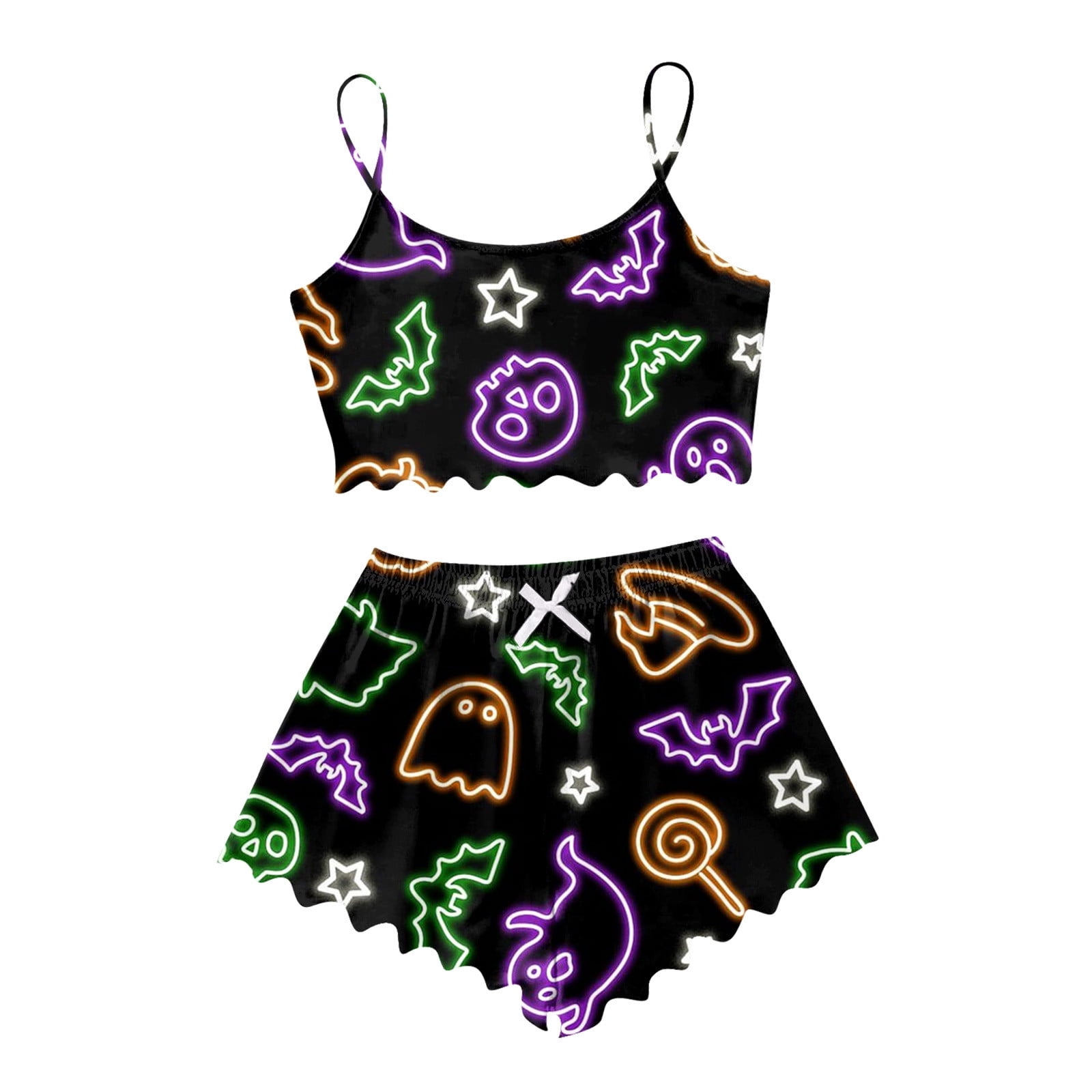 Bainana Halloween Outfit Set For Women Pumpkin Ghost Print Sleeveless Pullover Sleepwear ...