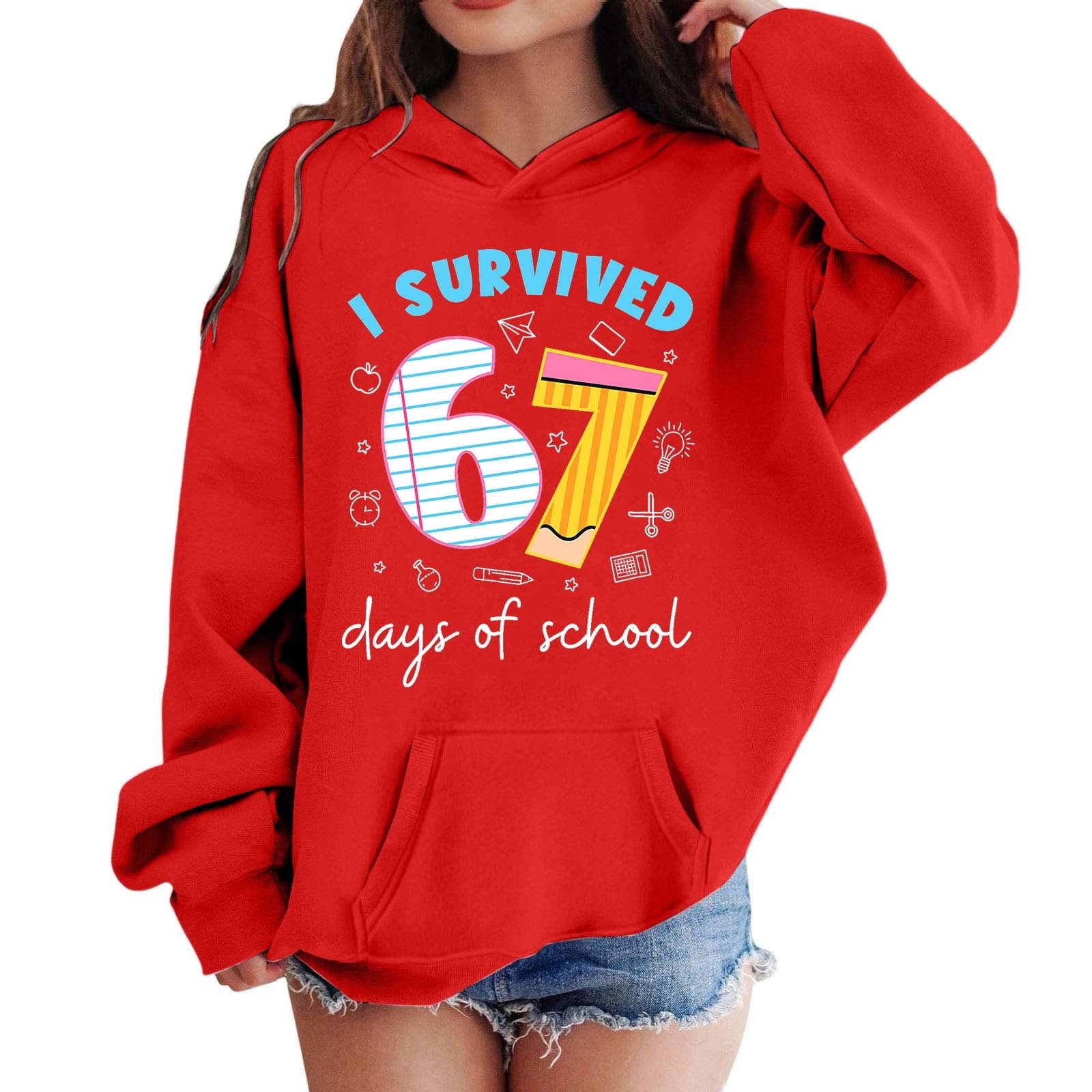Bainana Hoodie For Girls Child 6 7 Print Long Sleeve Hooded Tops Casual ...
