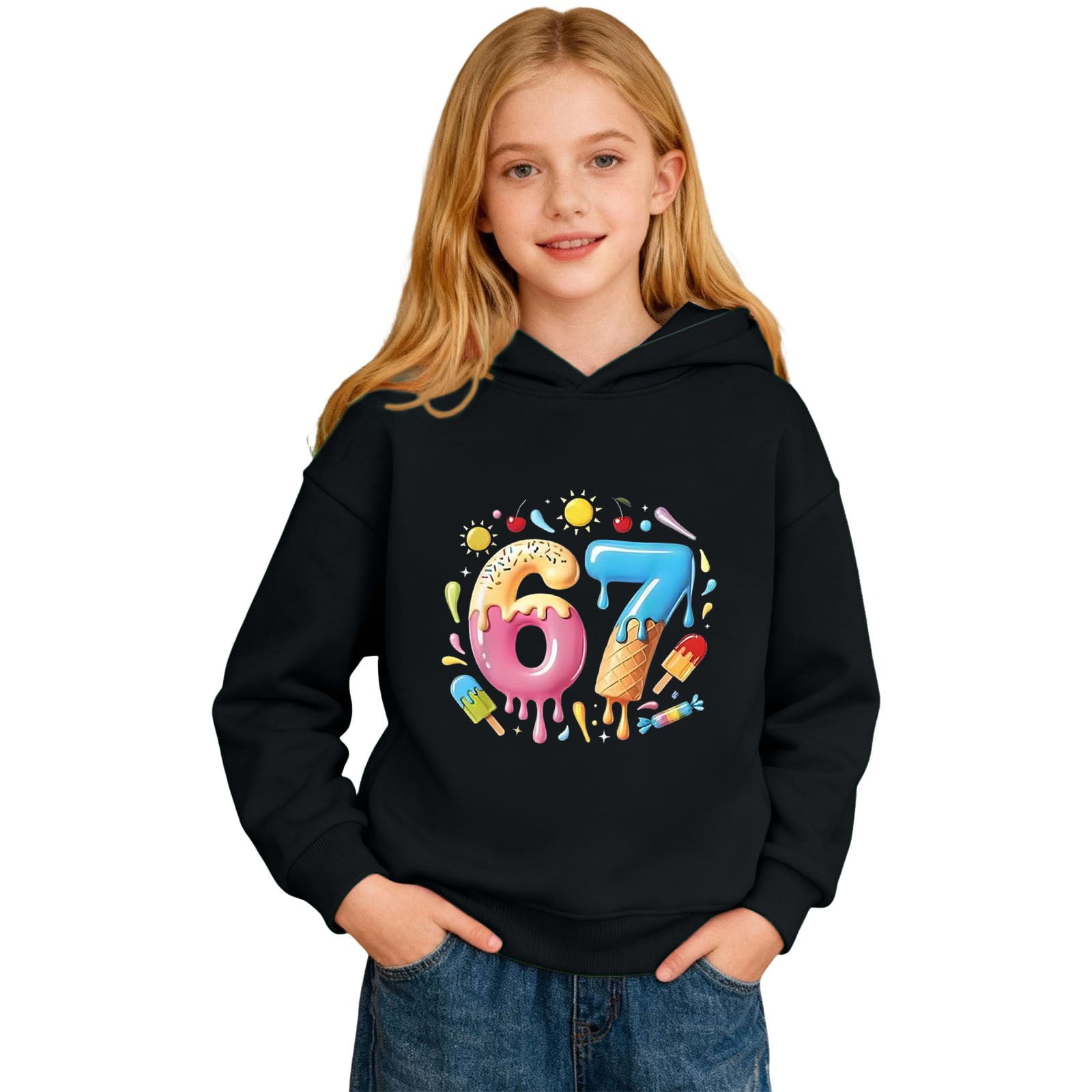 Bainana Hoodie For Kids Number Ice Cream Print Long Sleeve Hooded Tops ...