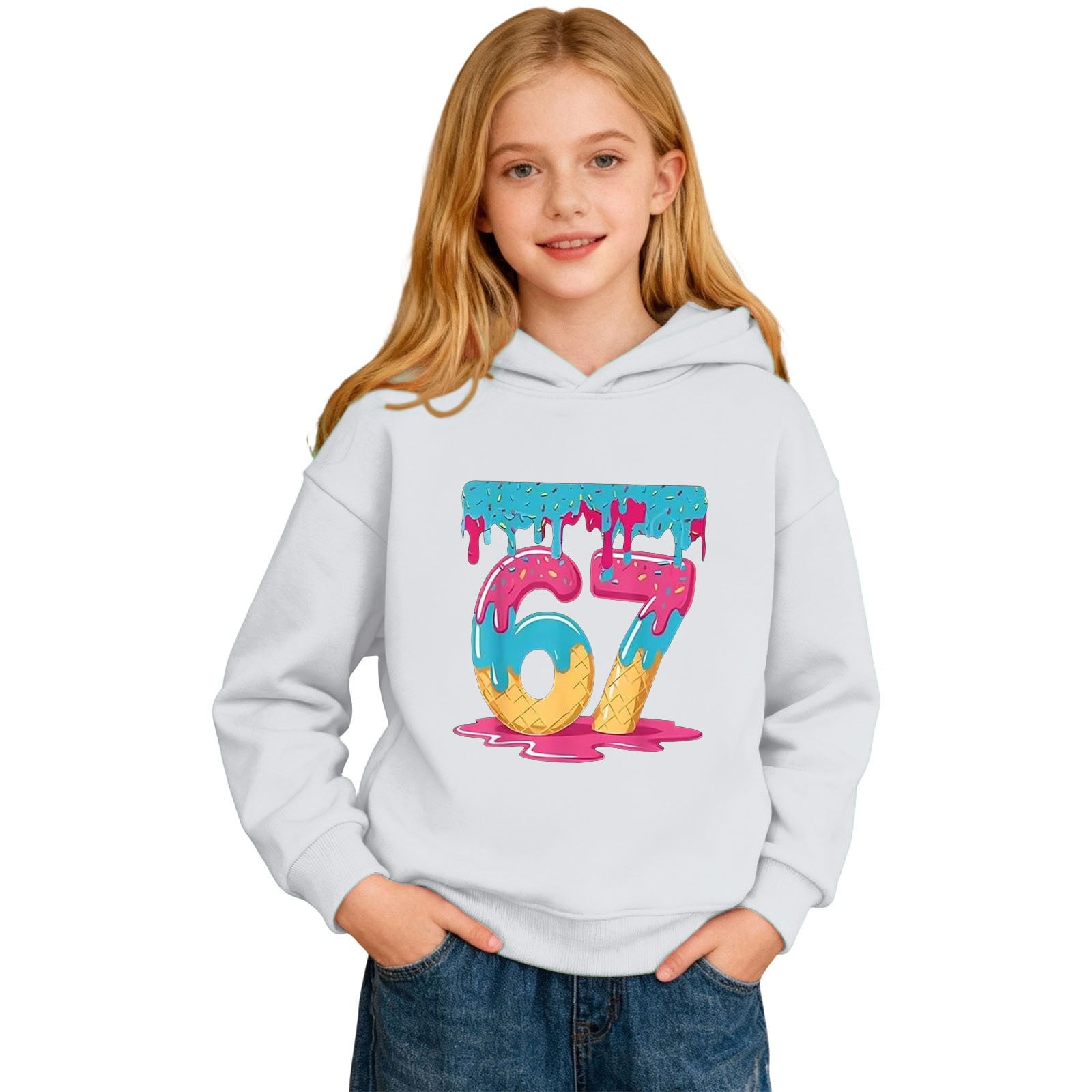 Bainana Hoodie For Kids Number Ice Cream Print Long Sleeve Hooded Tops ...
